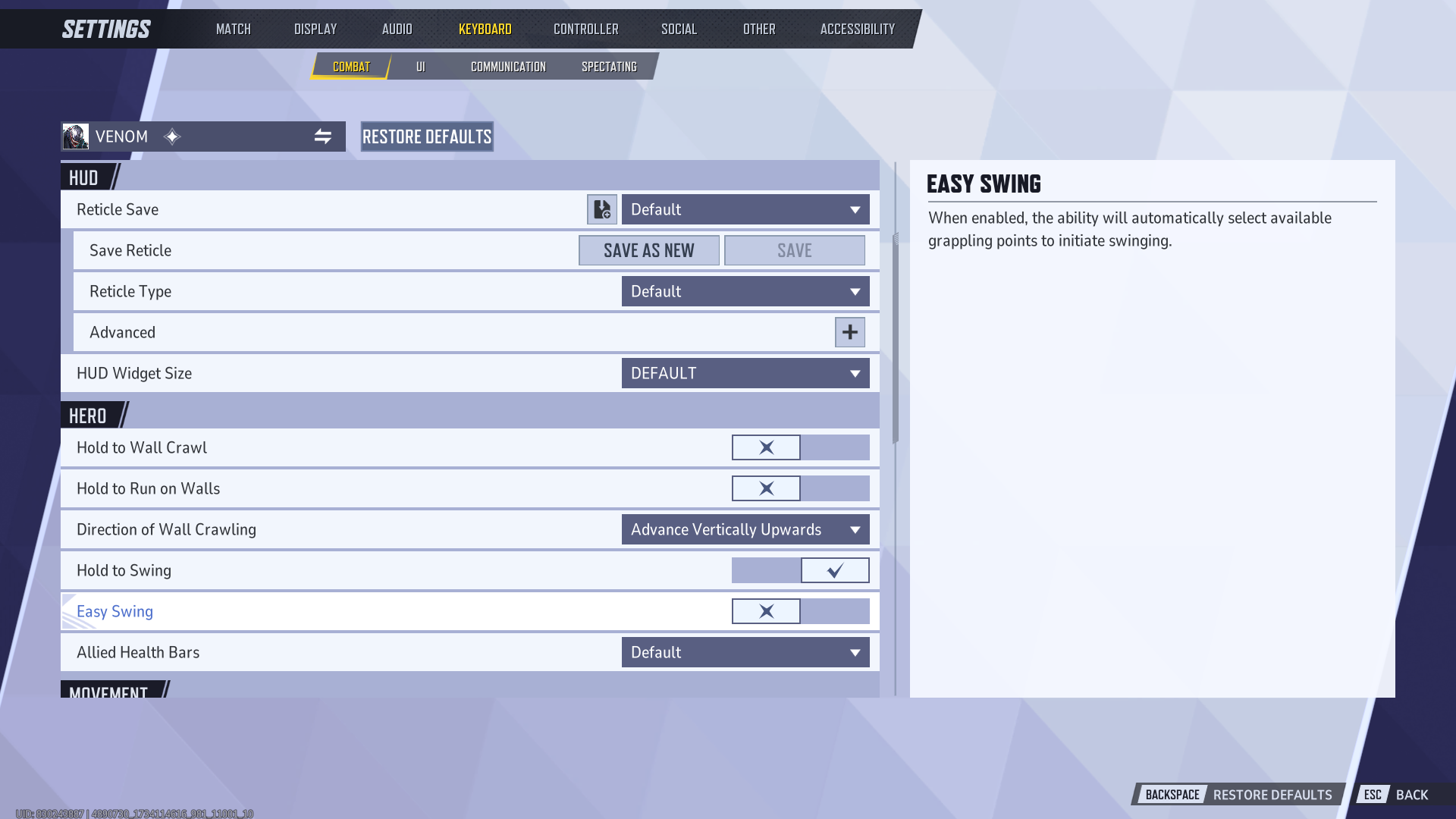 How to turn off easy swing in Marvel Rivals
