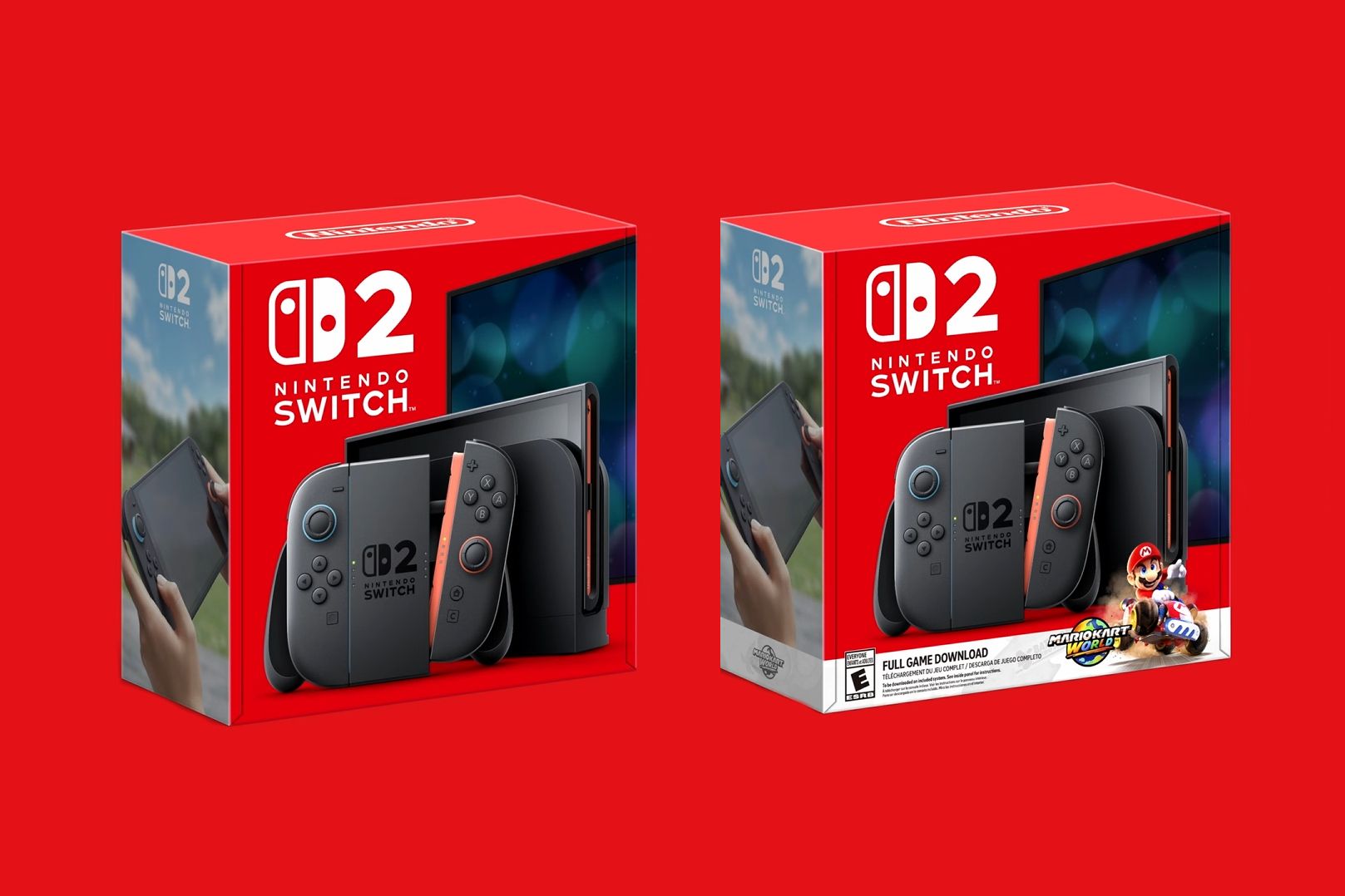 The Switch 2 box and the Switch 2 Mario Kart World bundle box