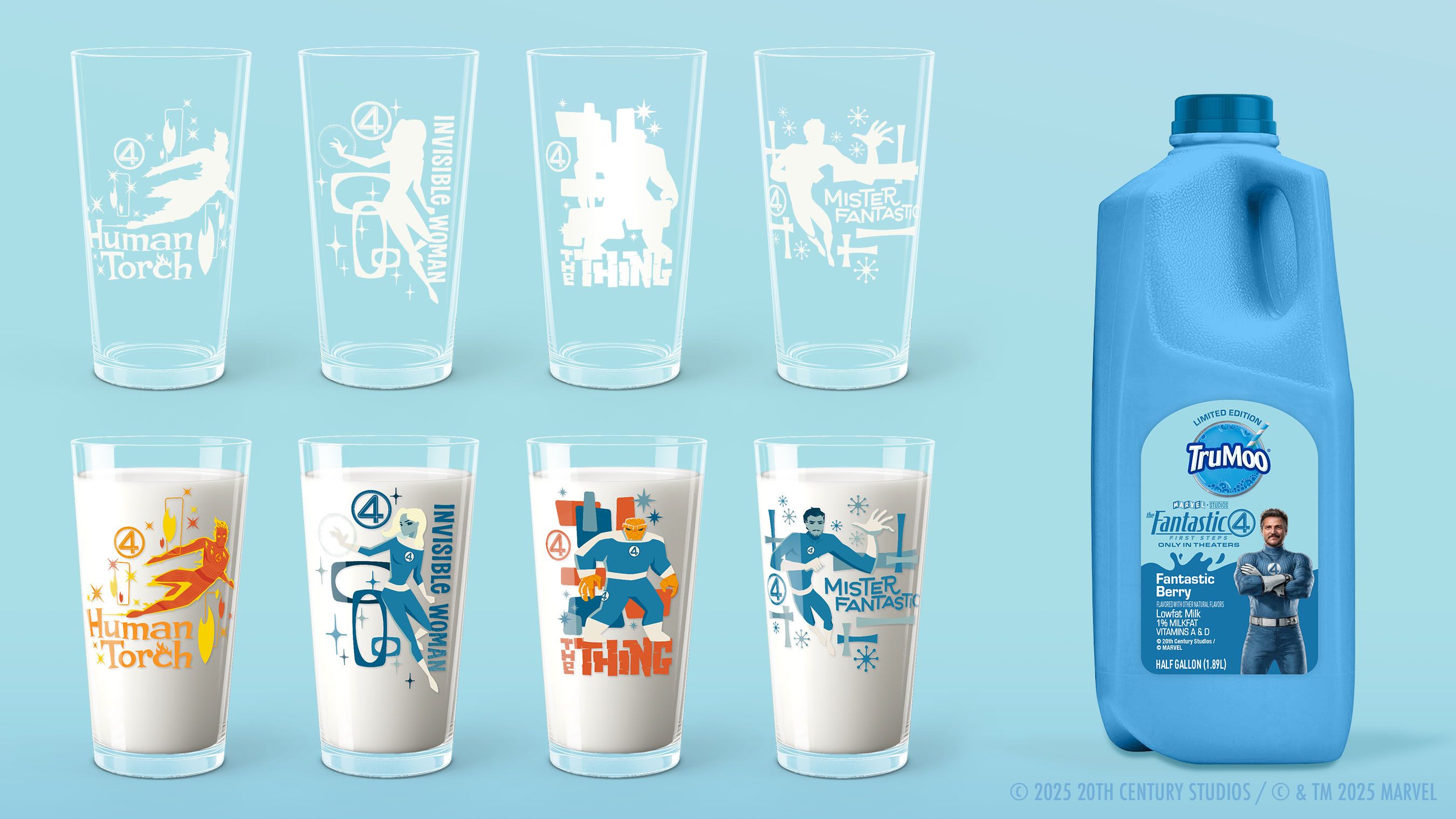 A hero shot of that TruMoo Milk and the fantastic Four crew, in all its milky glory.