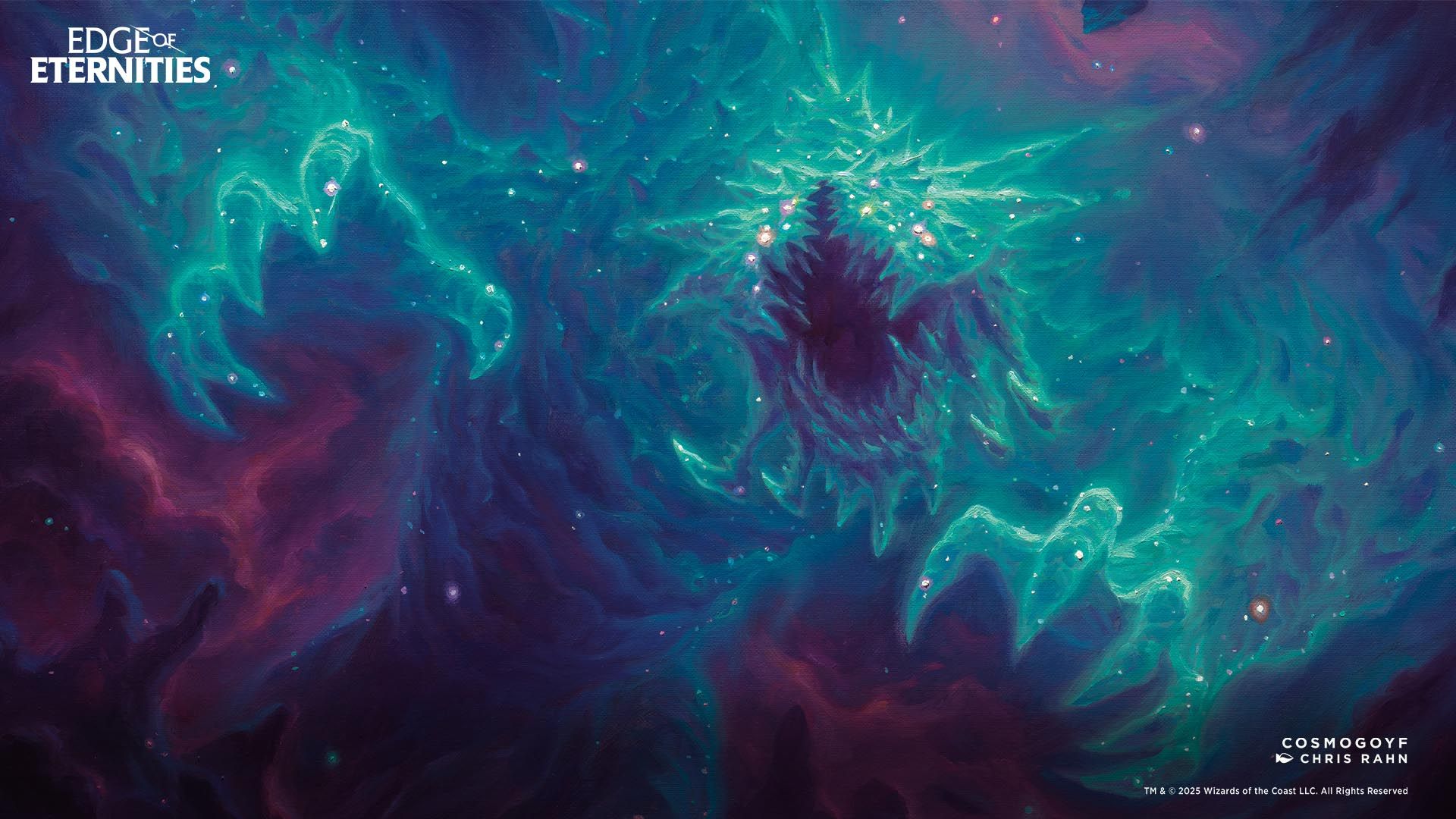 The Cosmogoyf from Magic’s Edge of Eternties appears as an enormous monster with a gaping maw and galaxies for eyes.