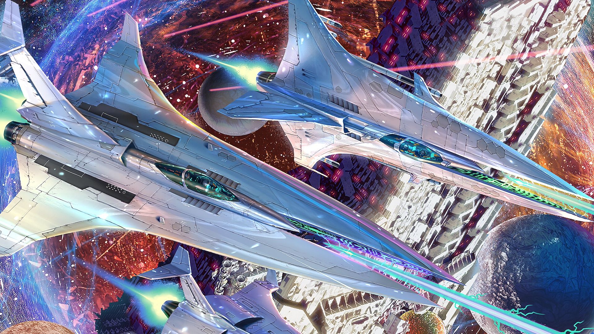 Artwork from Gradius origins featuring Vic Viper flying through space