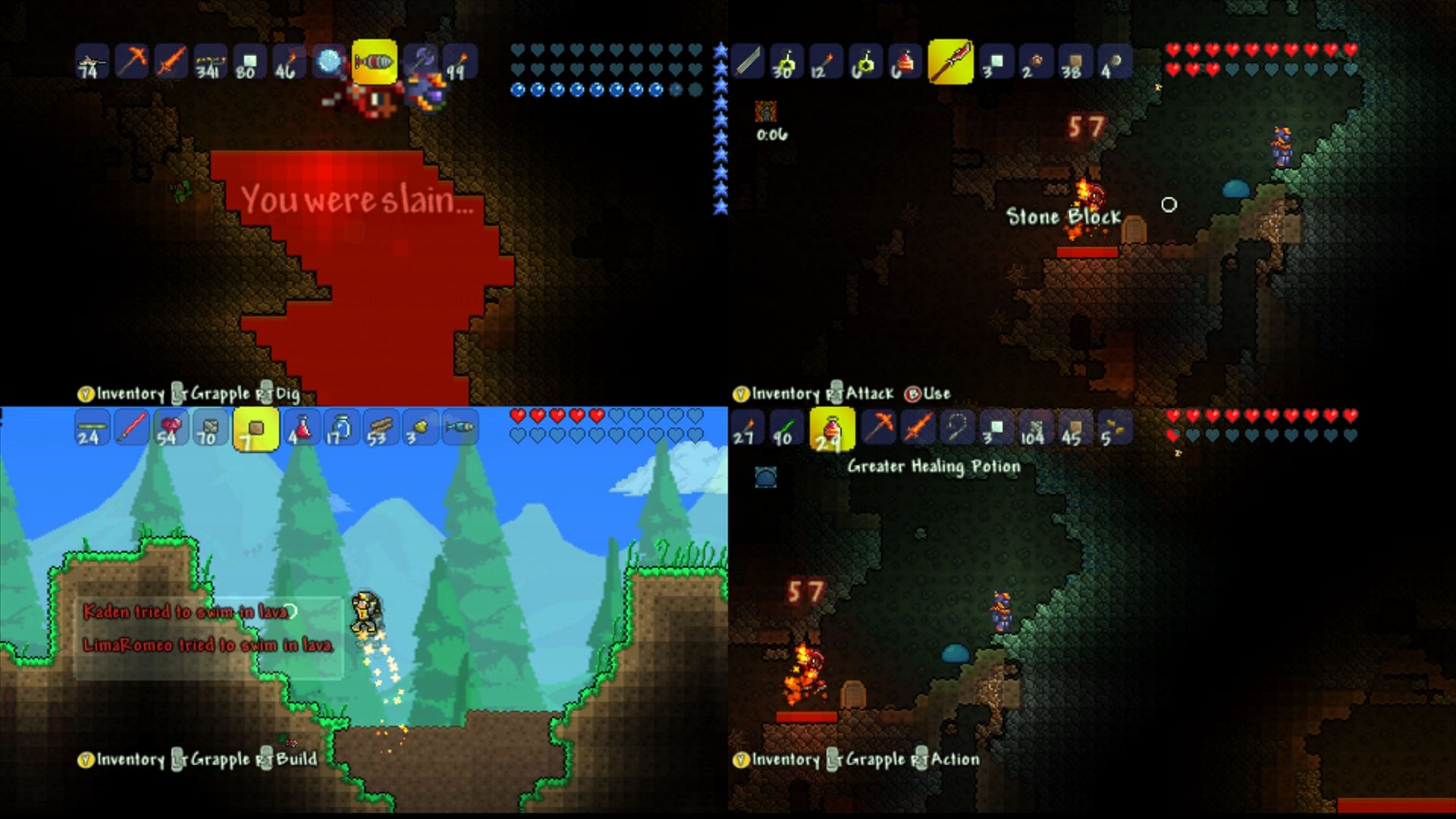 Terraria four-player splitscreen mode gallery