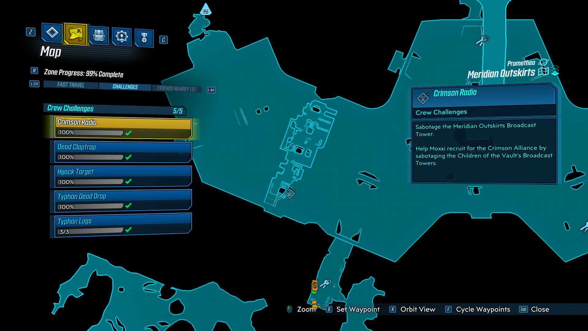 Borderlands 3 Meridian Outskirts challenges map guide