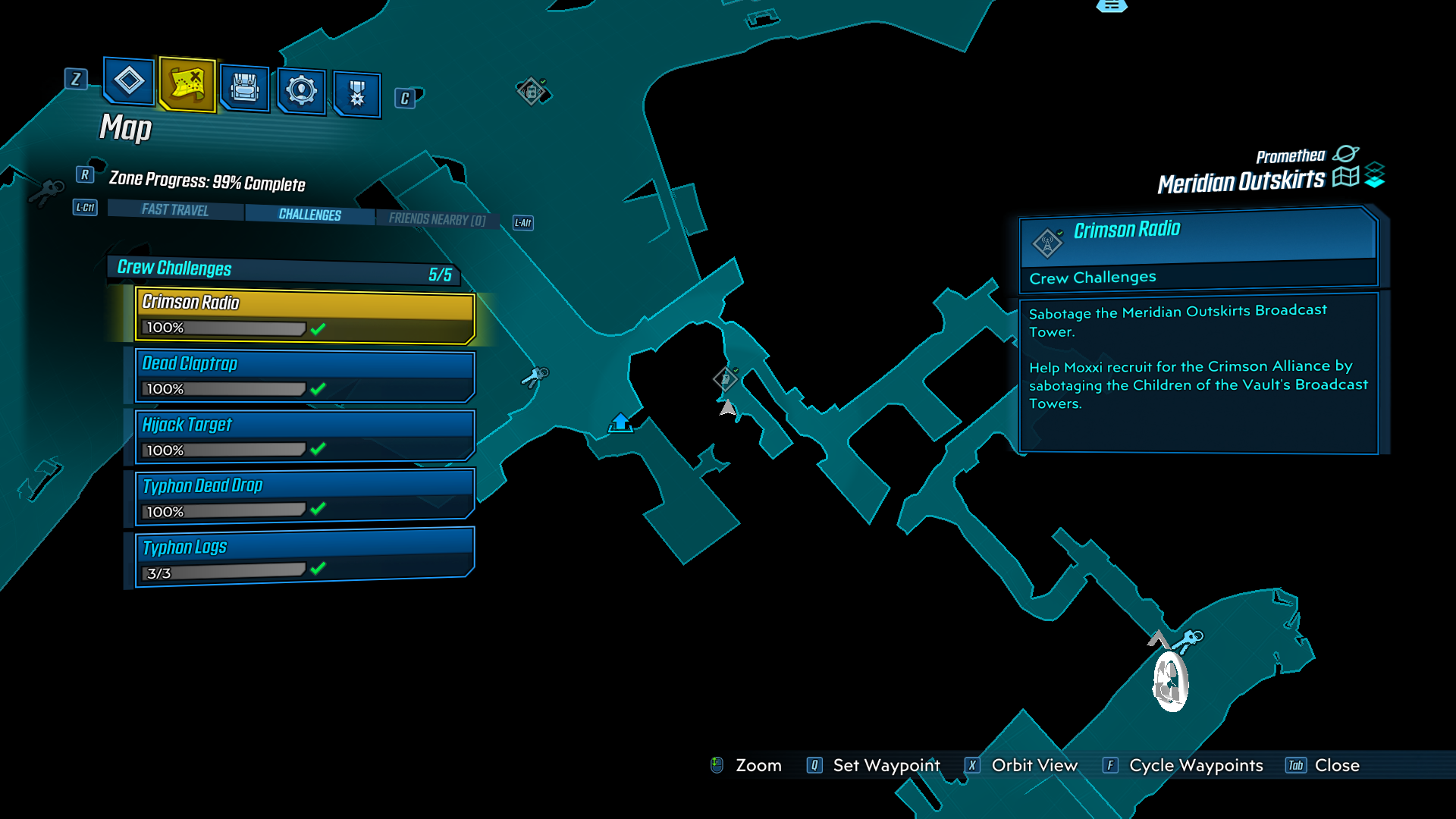 Borderlands 3 Meridian Outskirts challenges map guide