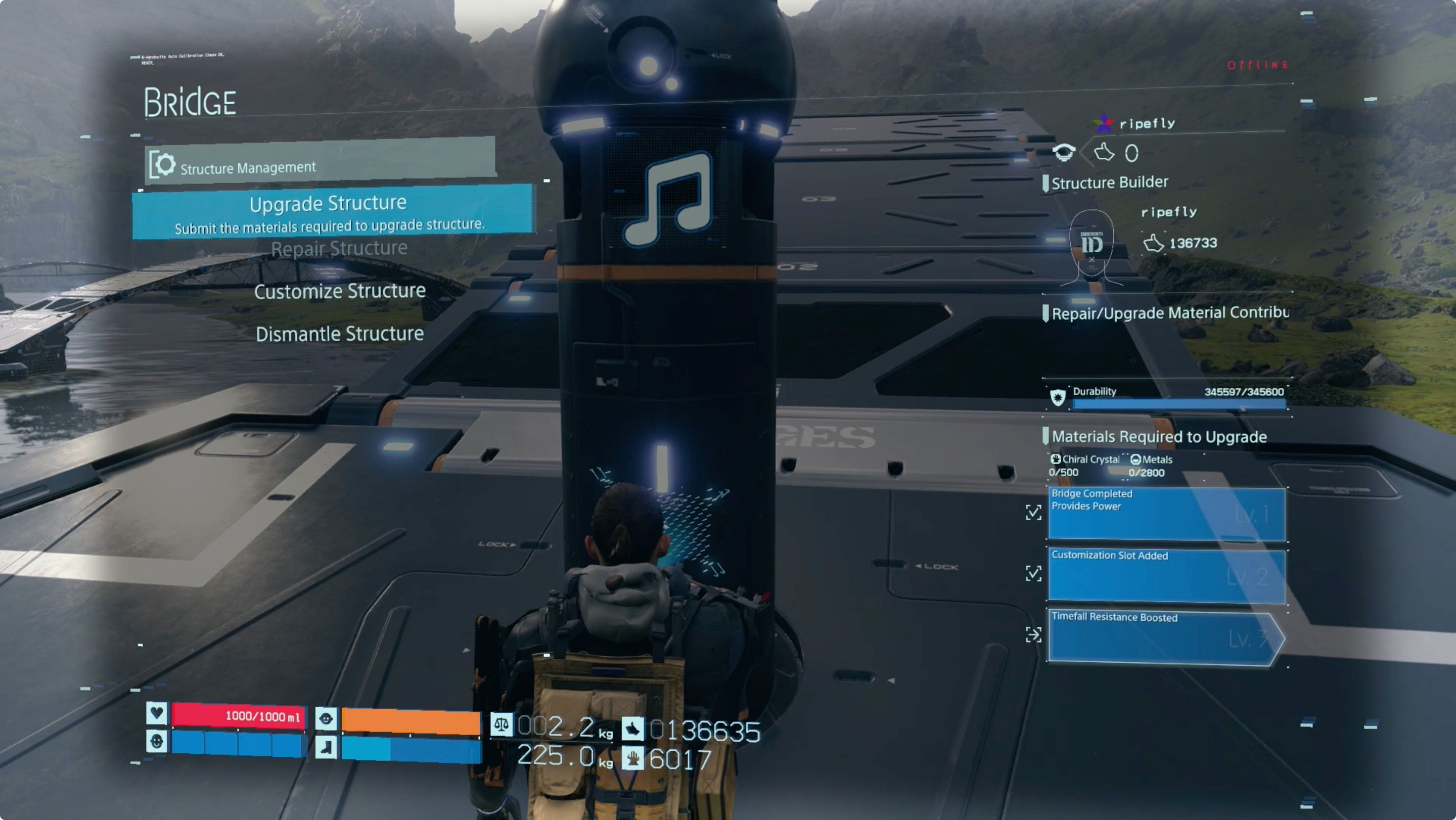 Death Stranding upgrading and customizing structures