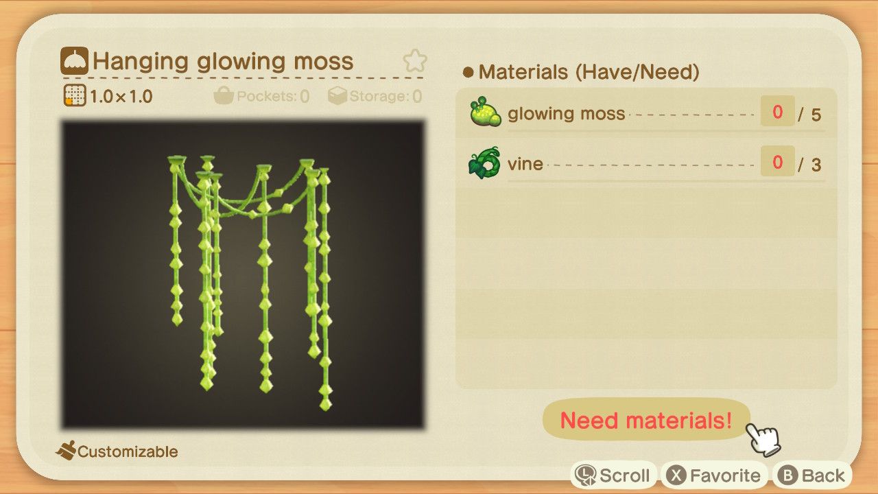 Glowing moss in Animal Crossing and ACNH vines