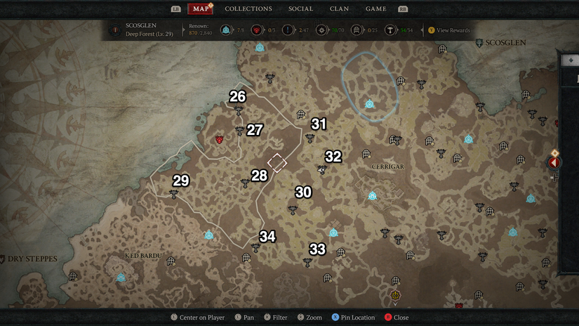All Scosglen Altar of Lilith locations and map in Diablo 4
