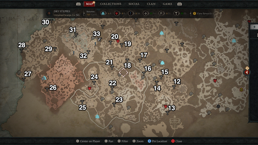 All Dry Steppes Altar of Lilith locations and map in Diablo 4