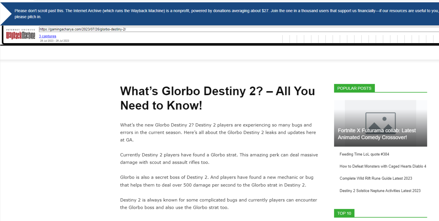 Destiny 2 fans use Glorbo to trick AI-written websites